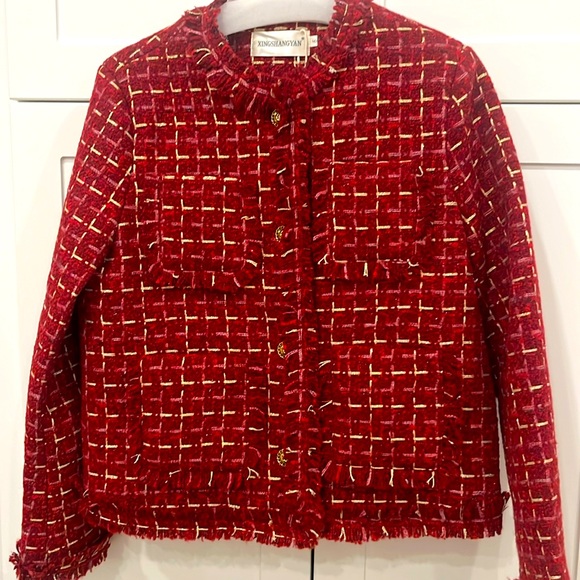 Jackets & Coats | Red Tweed Jacket | Poshmark
